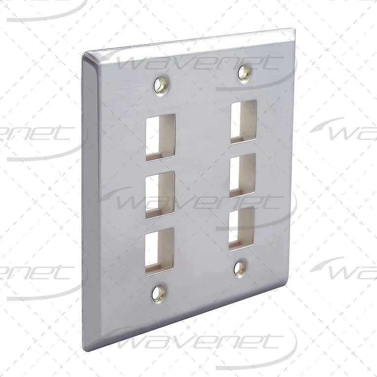 WAVENET 6 PORT DOUBLE GANG FLUSH MOUNTING STYLE STAINLESS STEEL FACEPL